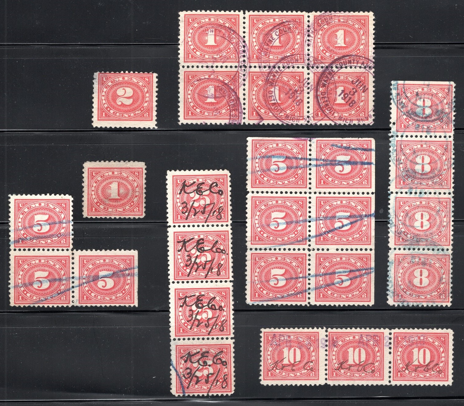 US Stamp Scott #R228//R234, Lot of 1c to 10c Documentary, Singles ...