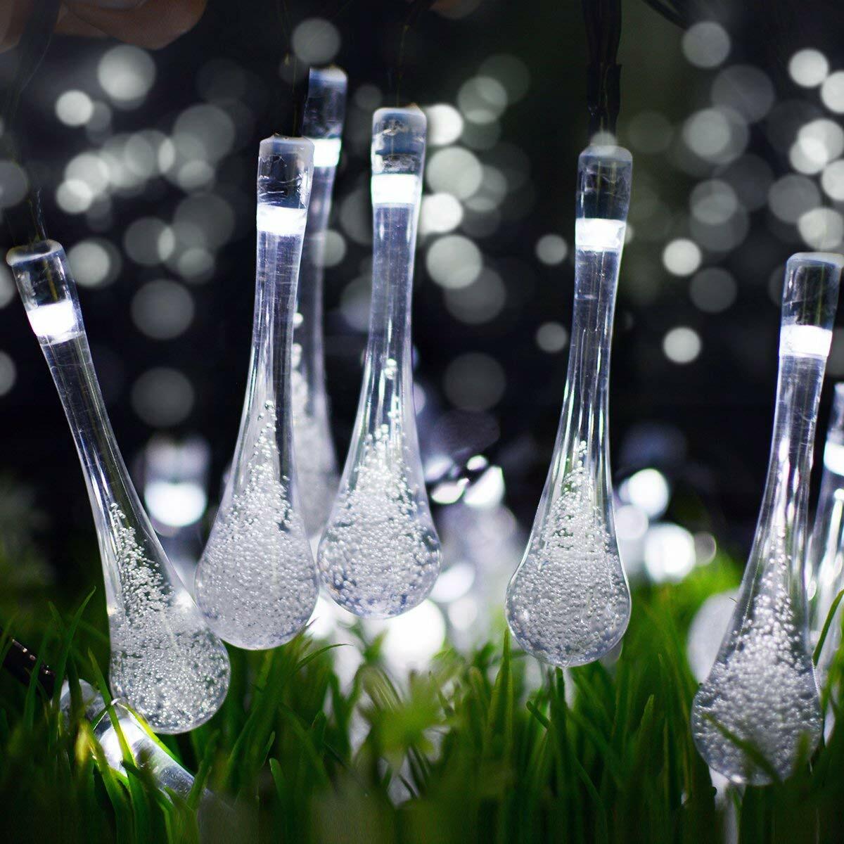20/30/50 LED Raindrop Teardrop Solar String Fairy Lights Garden Outdoor ...