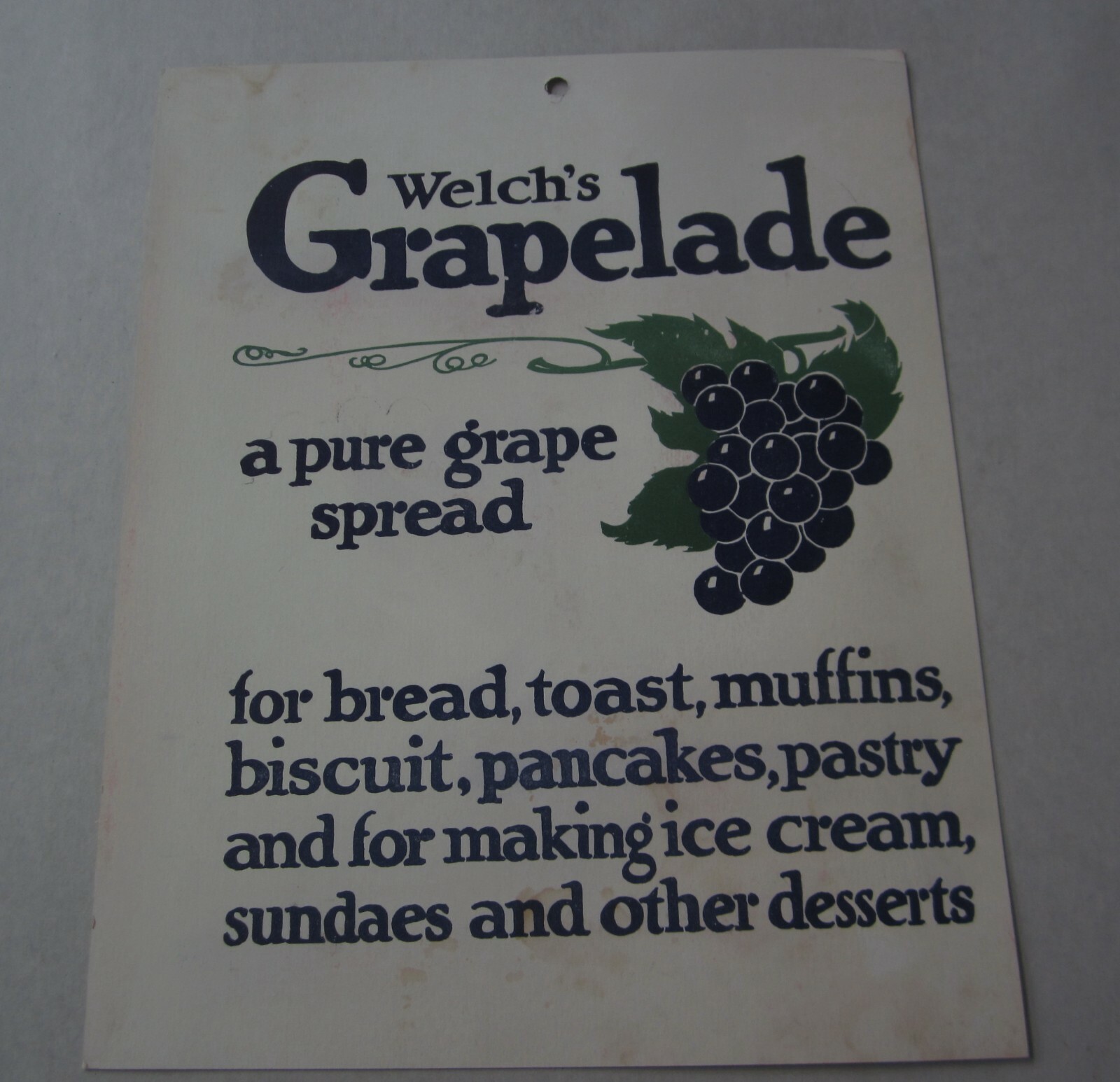 Old Vintage 1920's - WELCH'S GRAPELADE - Jelly - Cardboard ADVERTISING ...
