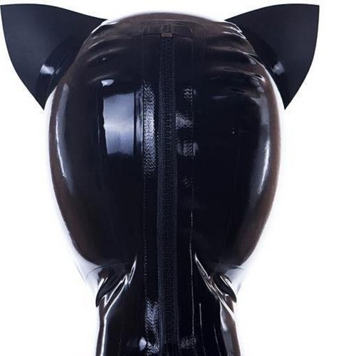 Latex Gummi Hood Cat Ears Rubber Mask Catsuit Cosplay Party Clubwear ...