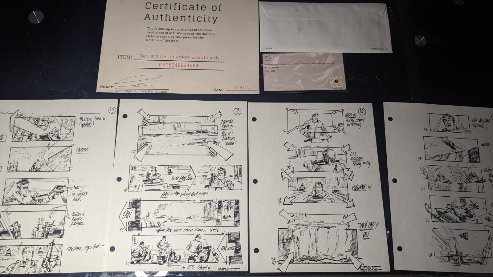 DIE HARD 2 Movie Props Production Art Storyboards lot ACTION MOVIES X1 ...