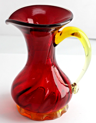 Vintage Blenko Amberina Optic Swirl Mini Art Glass Pitcher Hand Blown 4 ...