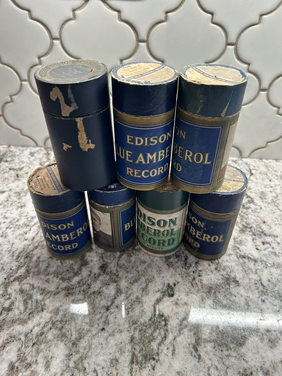 Lot of 7 Edison Blue Amberol Phonograph Cylinder Records GREAT GRAPHICS ...