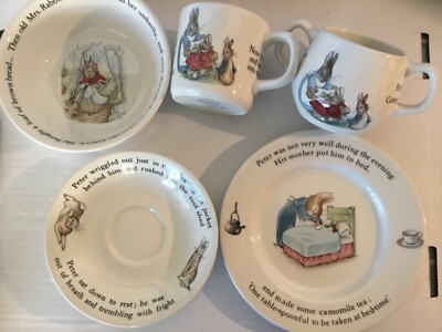 5 Piece Beatrix Potter Wedgwood Peter Rabbit Cup Saucer ENGLAND Beatrix ...