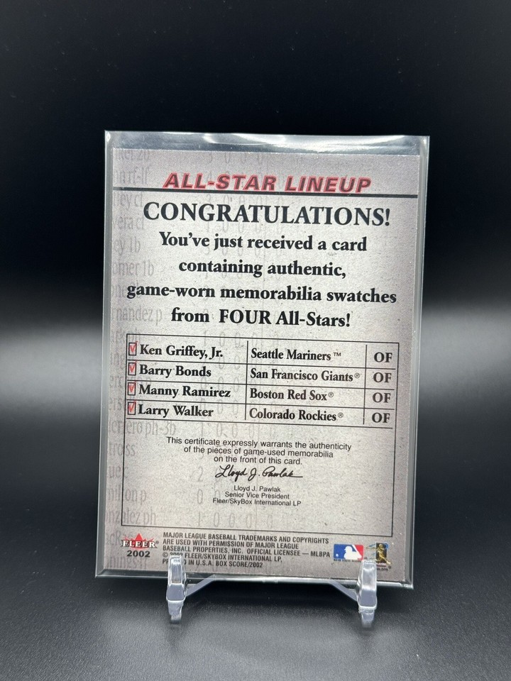 2002 Fleer Box Score All Star Lineup Griffey JR Bonds Ramirez Walker ...