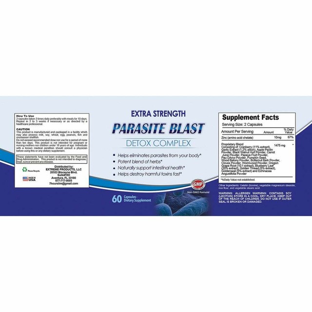 Extra Strength Parasite Blast Detox Complex 60 Capsules Exp 06/2019 for ...