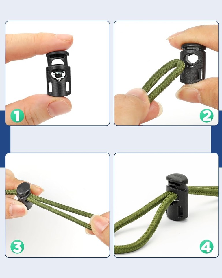 12/48 Pc Upgraded Plastic Cord Lock Draw String Clip with Spring Toggle ...
