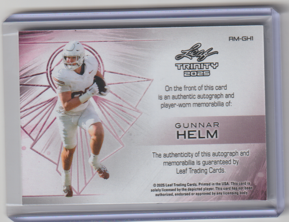 2025 Leaf Trinity Jersey Patch RM-GH1 Gunnar Helm /75 RC Rookie Auto ...