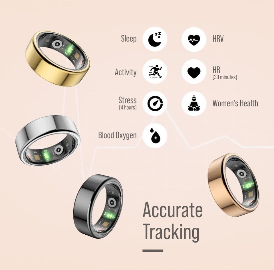 Herz P1 Silver Spark Size 9 Smart Ring Fitness Tracker Unisex Wuzutech ...