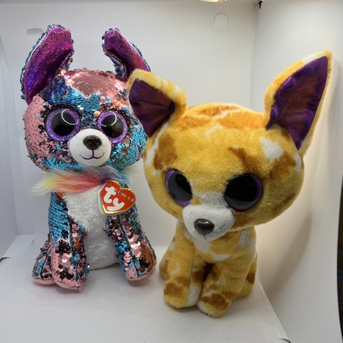 2 x Ty Beanie Boo Chihuahua Dog Plush Toys - Yappy Sequinned Flippable ...
