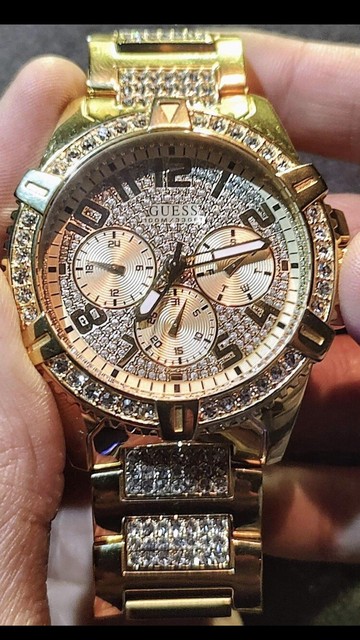 GUESS Stainless Steel Gold-tone Crystal Embellished Bracelet 46mm Watch ...