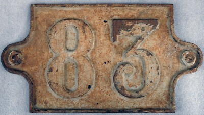 Old large C19 French house number 83 door wall plate plaque cast iron ...