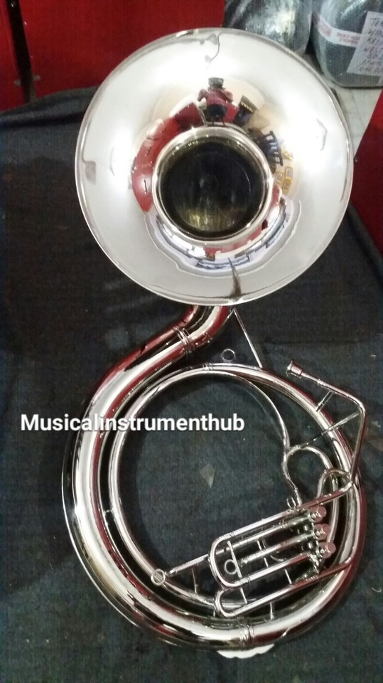 TUBA SOUSAPHONE 25"BELL PURE BRASS METAL IN SILVER POLISH + FREE CASE ...