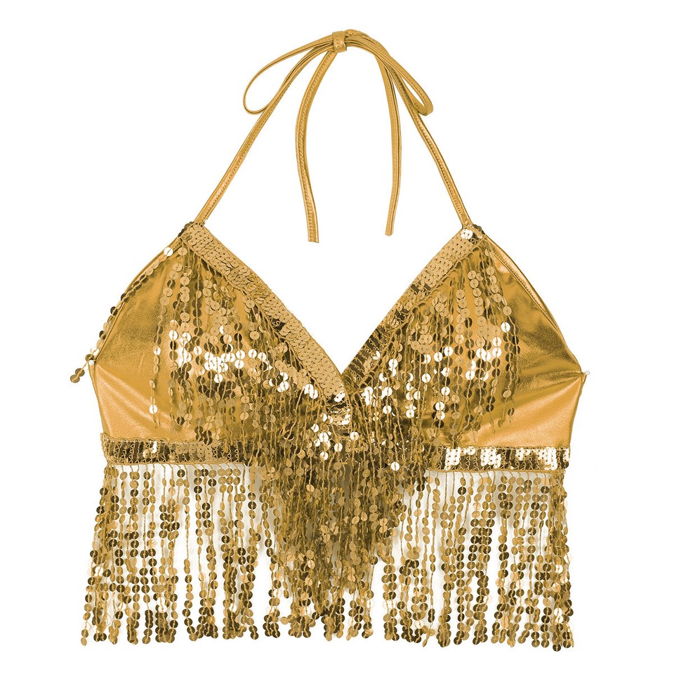 Womens Sequin Halter Salsa Belly Dance Bra Tops Party Club Wear Costume ...