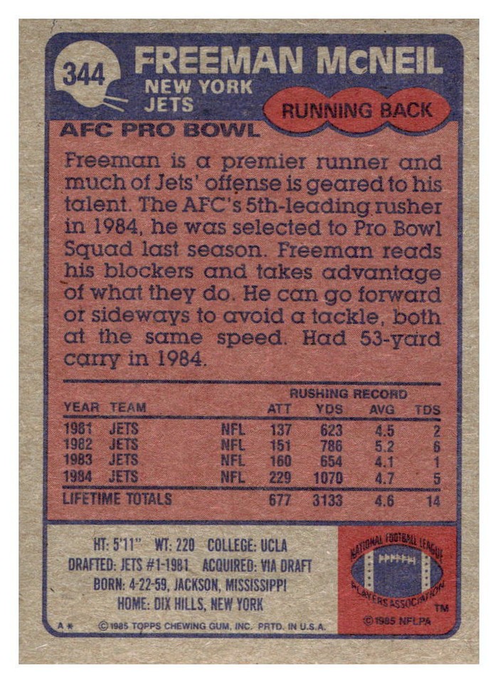 1985 Topps #344 Freeman McNeil | eBay