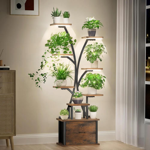 Plant Stand with Grow Light - 9 Tiered Plant Stand Indoor with Storage ...