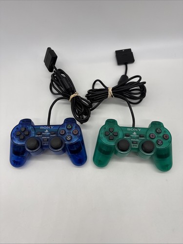 LOT OF 2 OEM Sony PlayStation 2 Dual Shock 2 Controller's Green & Blue ...