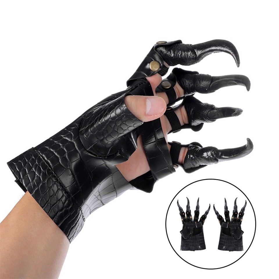 Halloween Costume Gloves Claw Fake Nails Elastic Mitten Gothic Punk ...