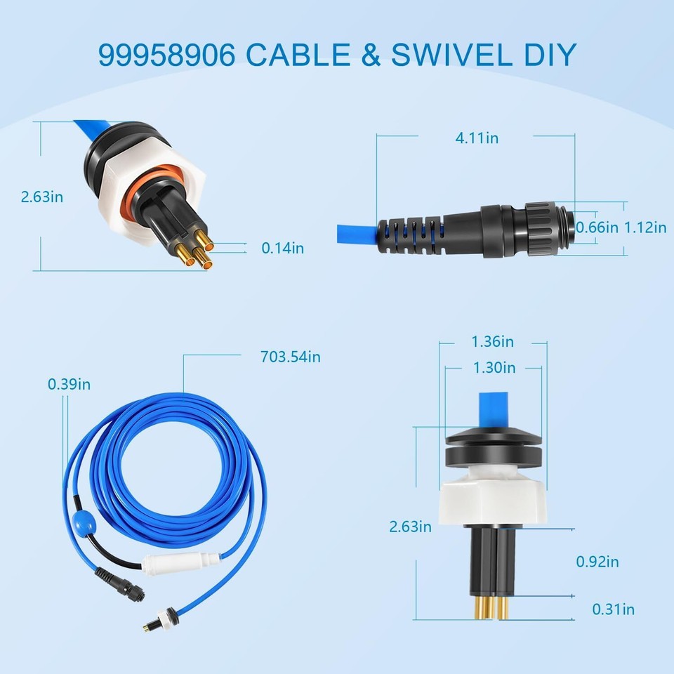 60ft 99958906-DIY Cable & Swivel-3 Wire Fits for Dolphin Robotic Pool ...