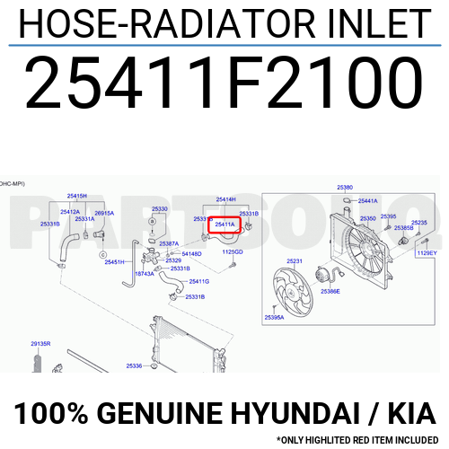 25411F2100 Original Hyundai/Kia Manguera Radiador Entrada | eBay