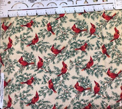 Chanteclaire Red Cardinals in the Branches Cotton Fabric 1 Yard | eBay