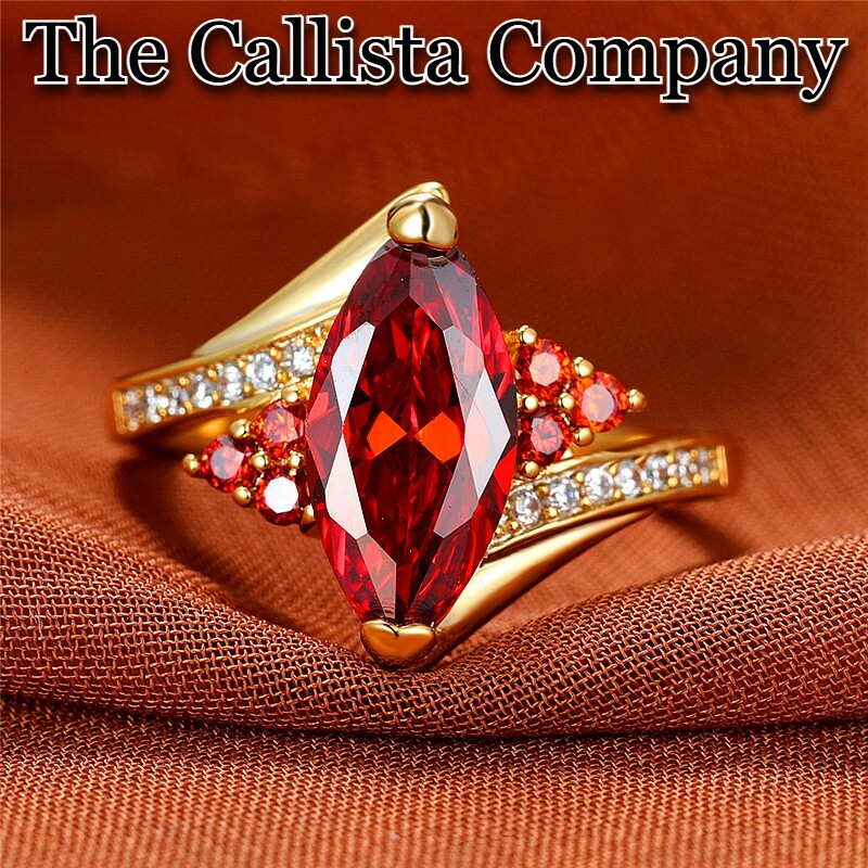 CALLISTA CO LAB-CREATED 3.0 CT MARQUISE CUT RED 5A+CZ 14K YELLOW GOLD RG SZ 6-8 | eBay