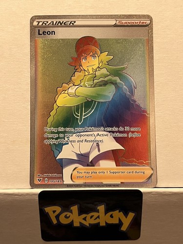 Pokémon TCG Leon 195/185 Vivid Voltage Full Art Trainer Holo Rainbow ...