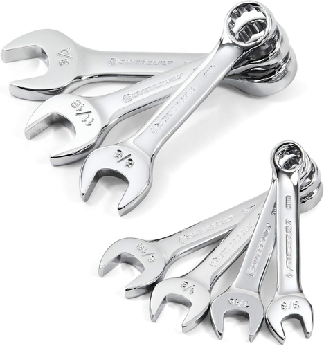 Stubby Combination Wrench Tool Set, 7 Piece SAE Sizes, Open End and Z ...