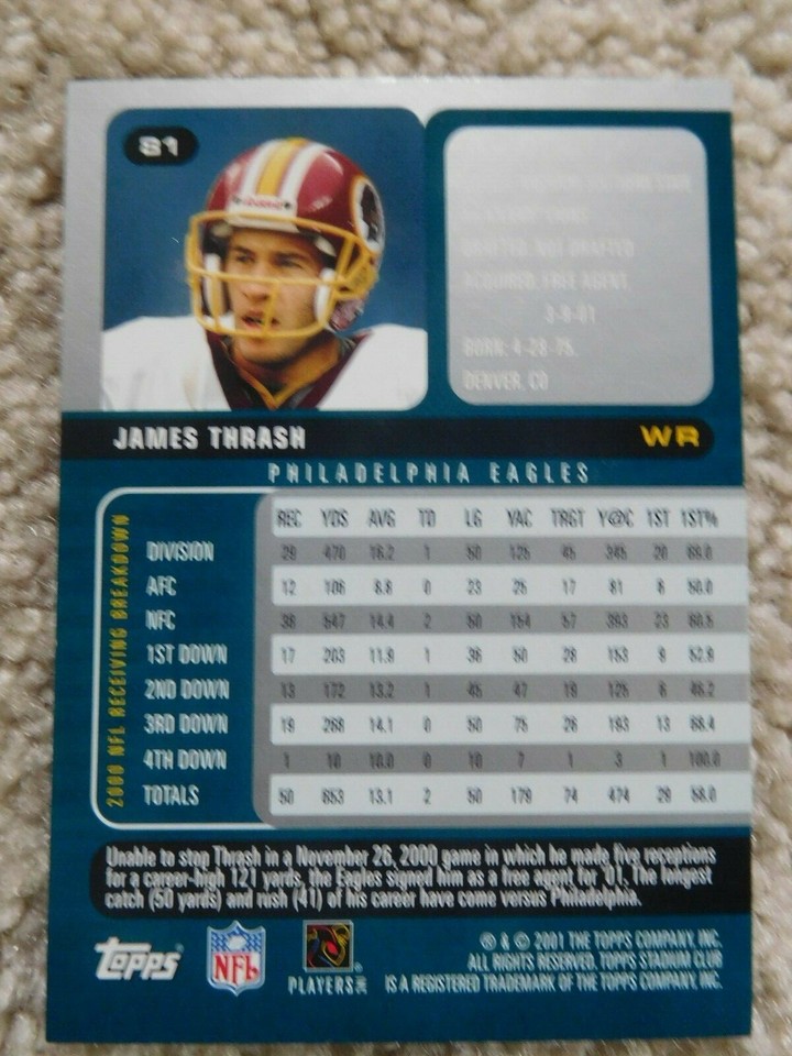 James Thrash Auto Autographed Signed 2001 Topps Stadium Card Redskins ...