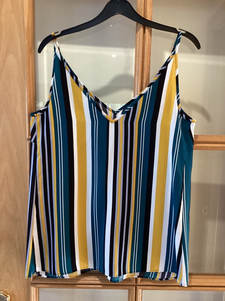 Matalan, Ladies Multicolour striped Vest Top with Thin Straps. Size 8 ...