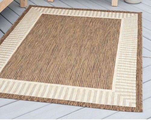 Nuloom 5'X8' Outdoor Rug Light Brown Striped Border Durable Stain ...