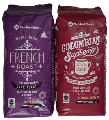 Member's Mark Coffee French Dark Roast or Colombian Supremo Whole Bean ...