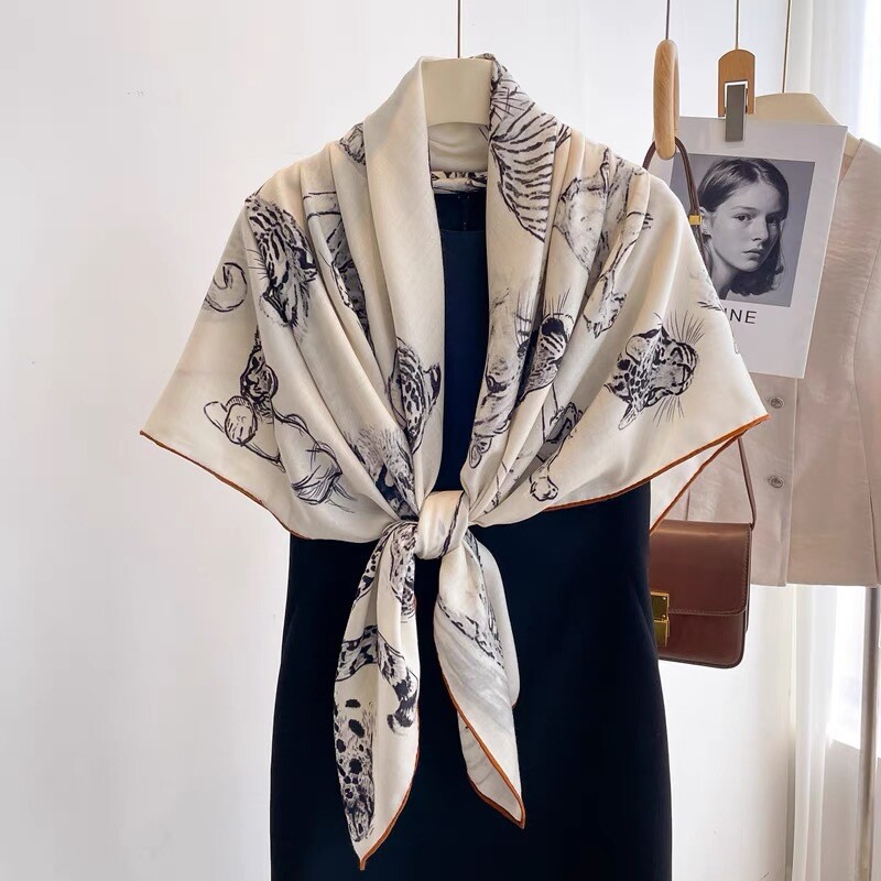 New Woman Boutique Pure Silk & Wool Animal Wrap Printed Scarf Square ...