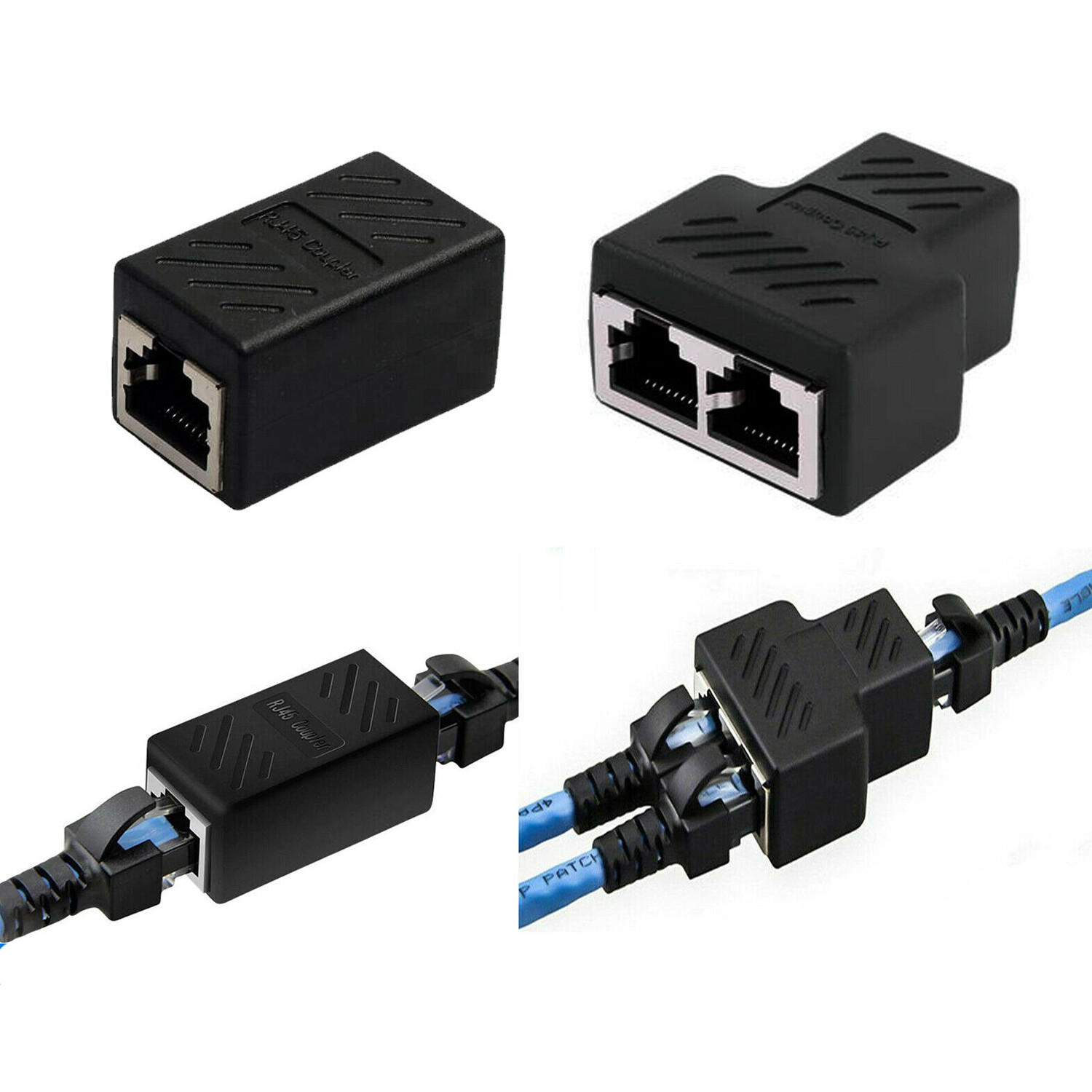 RJ45 Splitter Adapter LAN Ethernet Cable 1-2 Way Dual Female Port ...