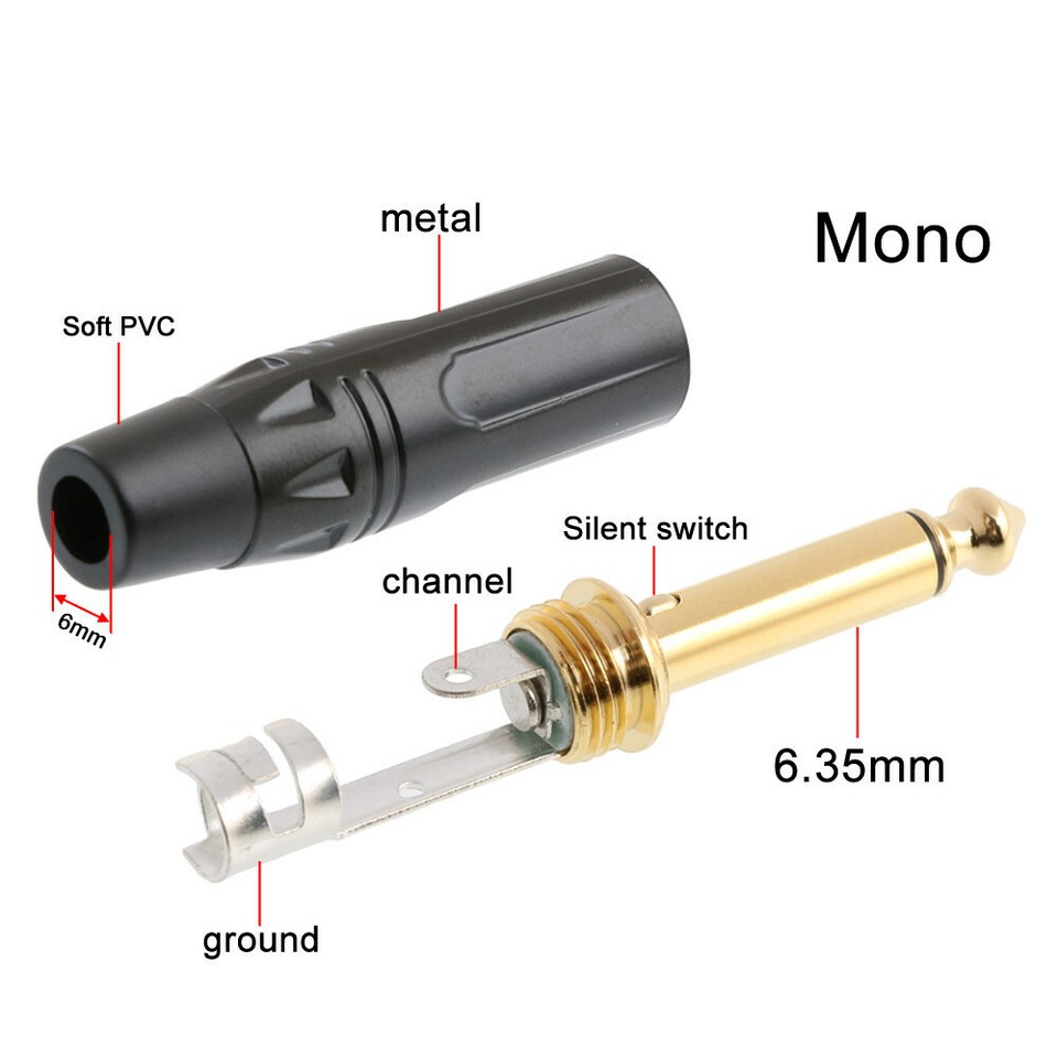 4PCS 1/4" 6.35mm Straight Guitar Silent Plug Gold Plated Mono Audio ...