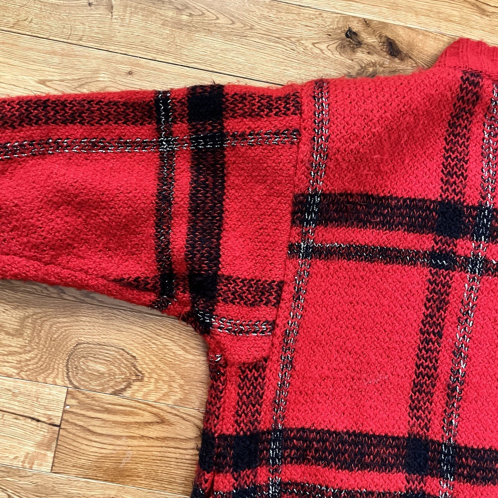 Vtg Red Black Plaid Sweater Coat Bramble Lane Womens Large Plaid 80s ...