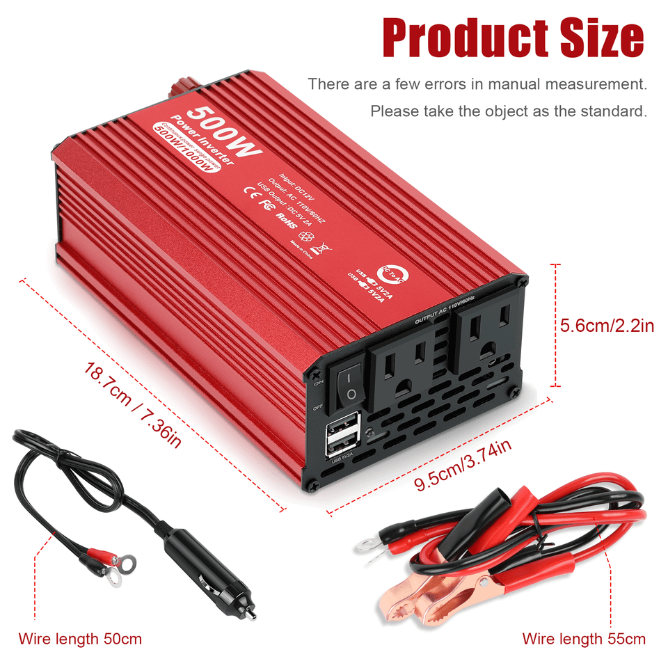 300W-1000W Car Power Inverter Converter DC 12V to AC 110V 120V 2USB 2 ...