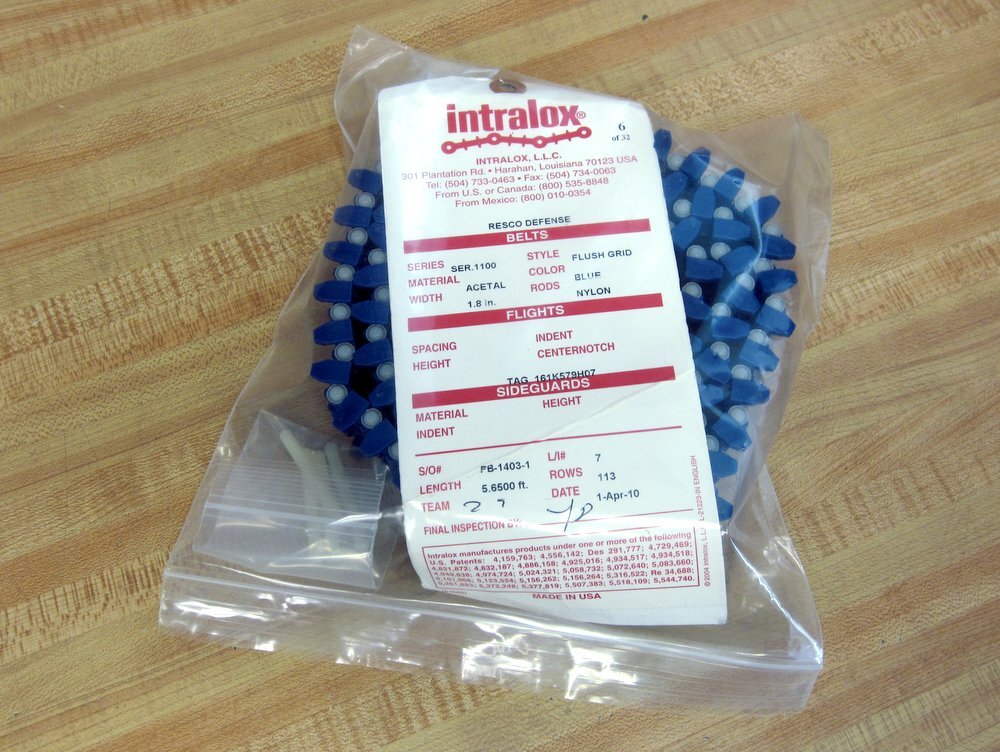 Intralox 161K579H07 Ser.1100 Flush Grid Blue Acetal Belt w/Nylon Rods ...