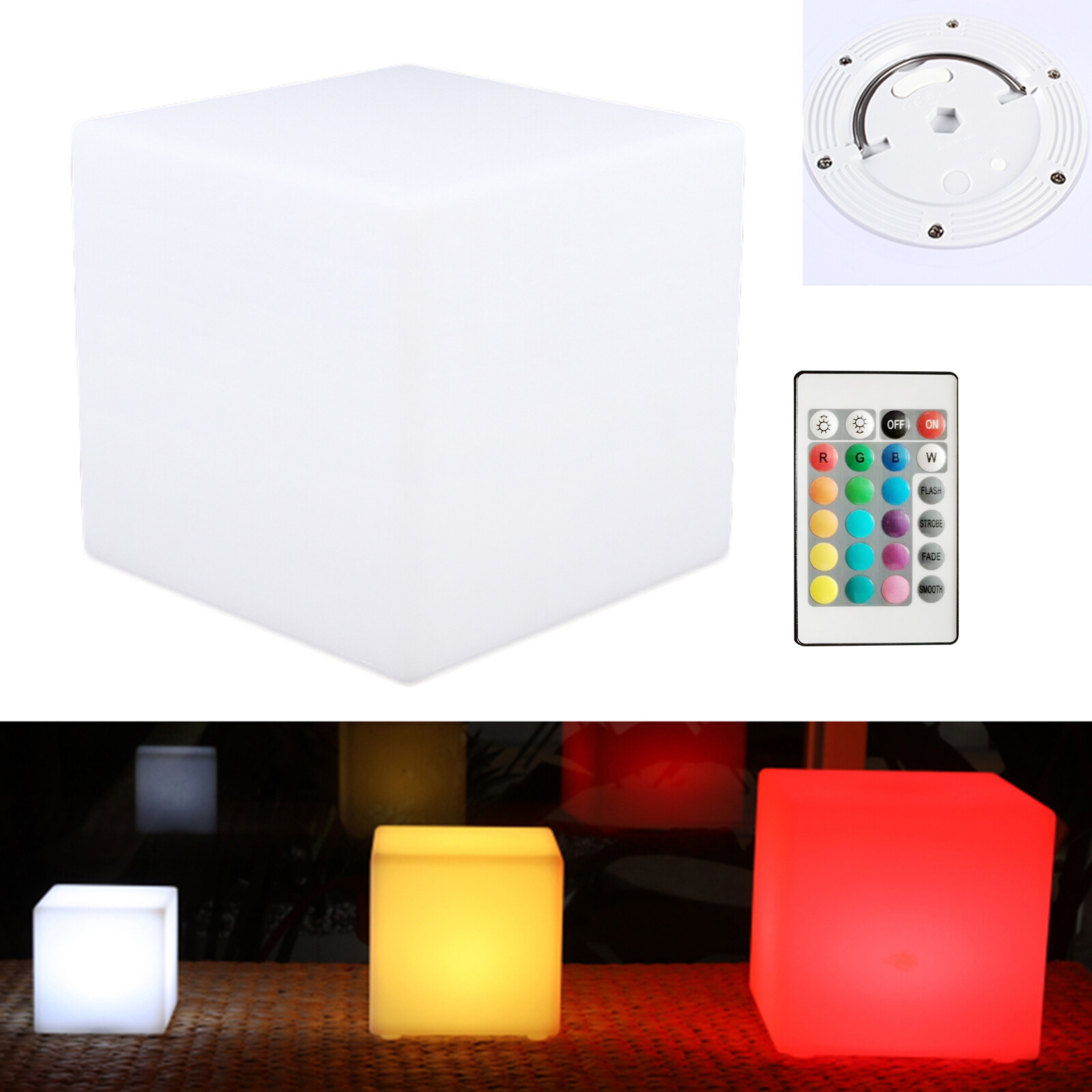 14" Garden Patios Cube Seat LED Light Rechargeable Pools Cube Stool ...