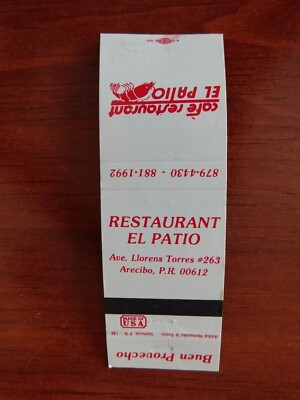 Matchbook cover - Cafe Restaurant El Patio - Arecibo, Puerto Rico | eBay