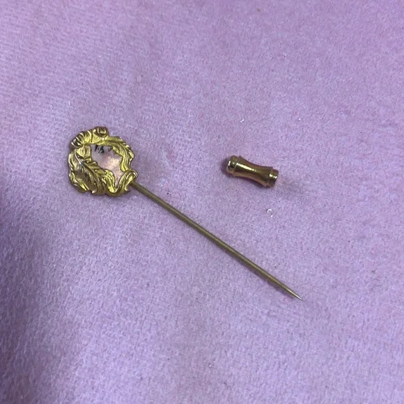 antique art nouveau 14K gold stick pin - Gem