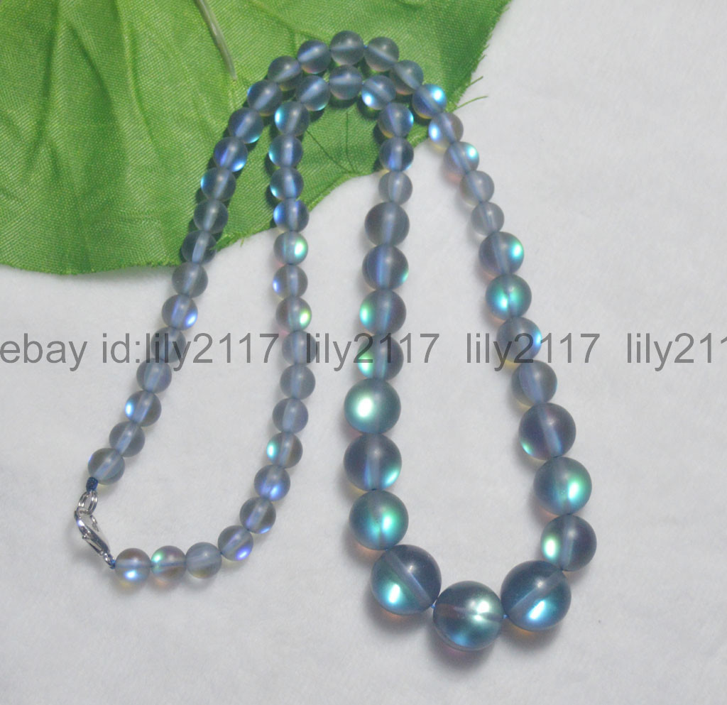 Flash 6-12mm Gray Gleamy Rainbow Moonstone Round Gems Beads Necklaces ...