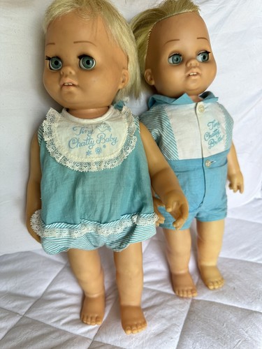 Lot of 2 Mattel Tiny Chatty Brother Blonde and Baby Dolls 1962 Rompers ...
