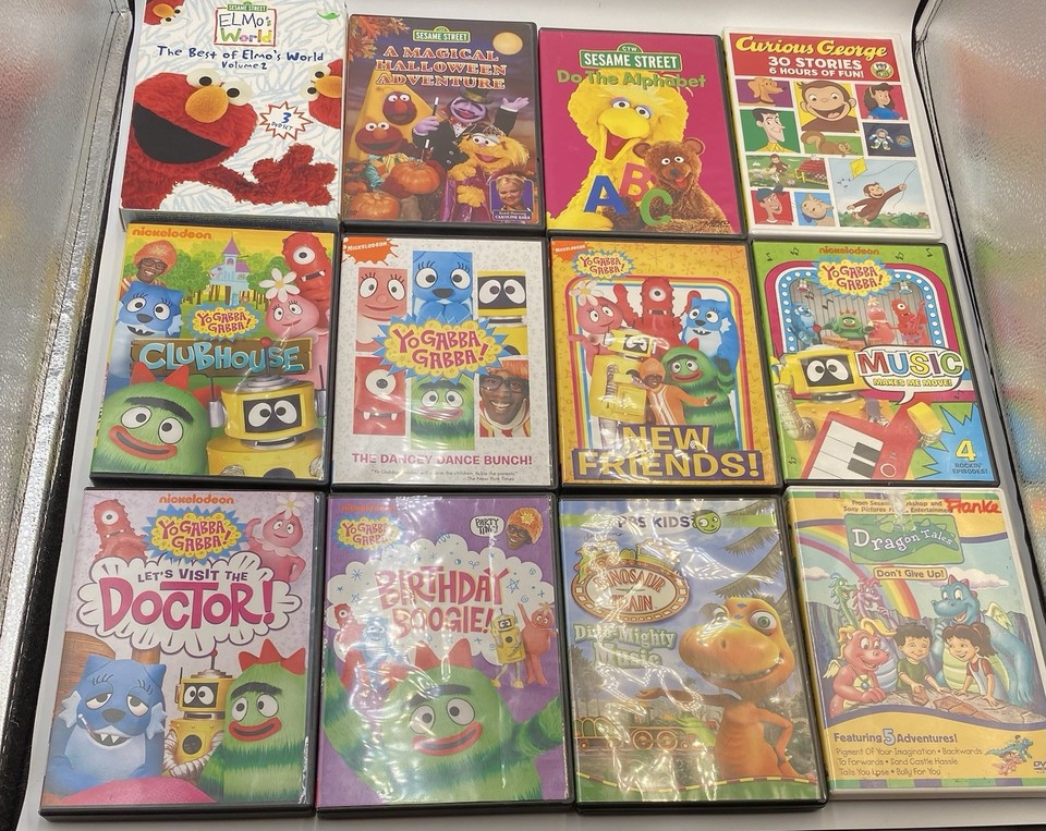 Lot Of 12 Dvds Sesame Street Yo Gabba Gabba Elmo Dragon Tales Curious ...