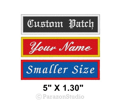 Custom Embroidered Name Tag Sew on Patch Biker Rectangular Badge 5" X 1 ...