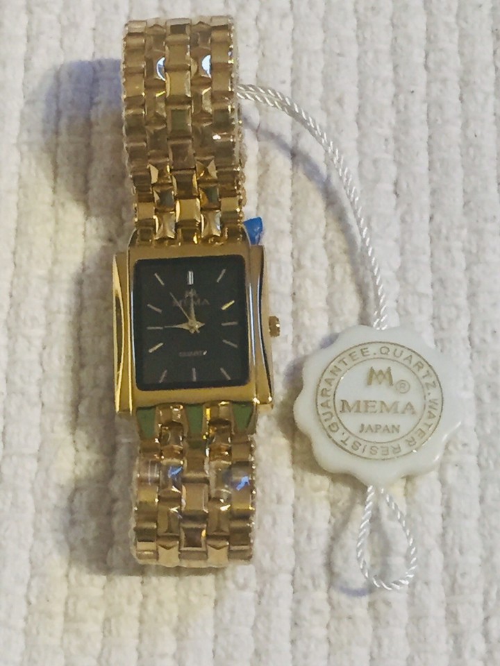 Mema Japan Quartz 22K Gold Electroplated Stainless Steel Square Watch 2104G | eBay
