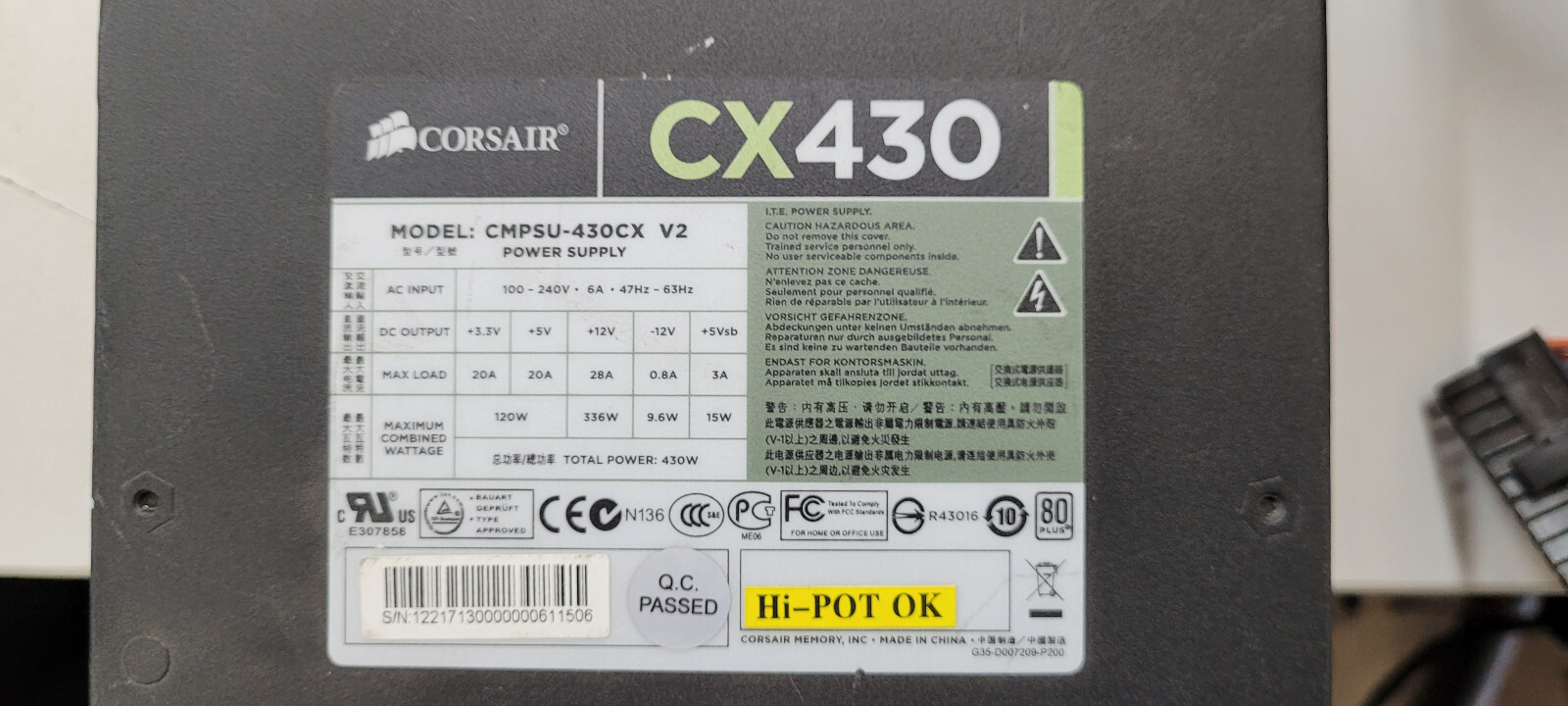 corsair PSU CX430 |CMPSU-430CX ATX Netzteile - 430 Watt netzteil | eBay.de