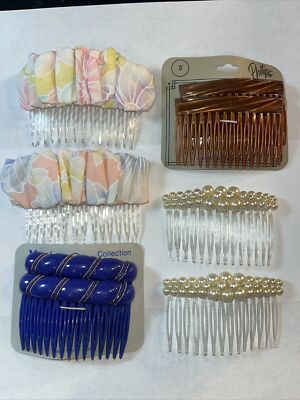 VTG Lot Hair Side Tooth Comb Clip Updo Pin Stick Pick Faux Pearl Beaded ...
