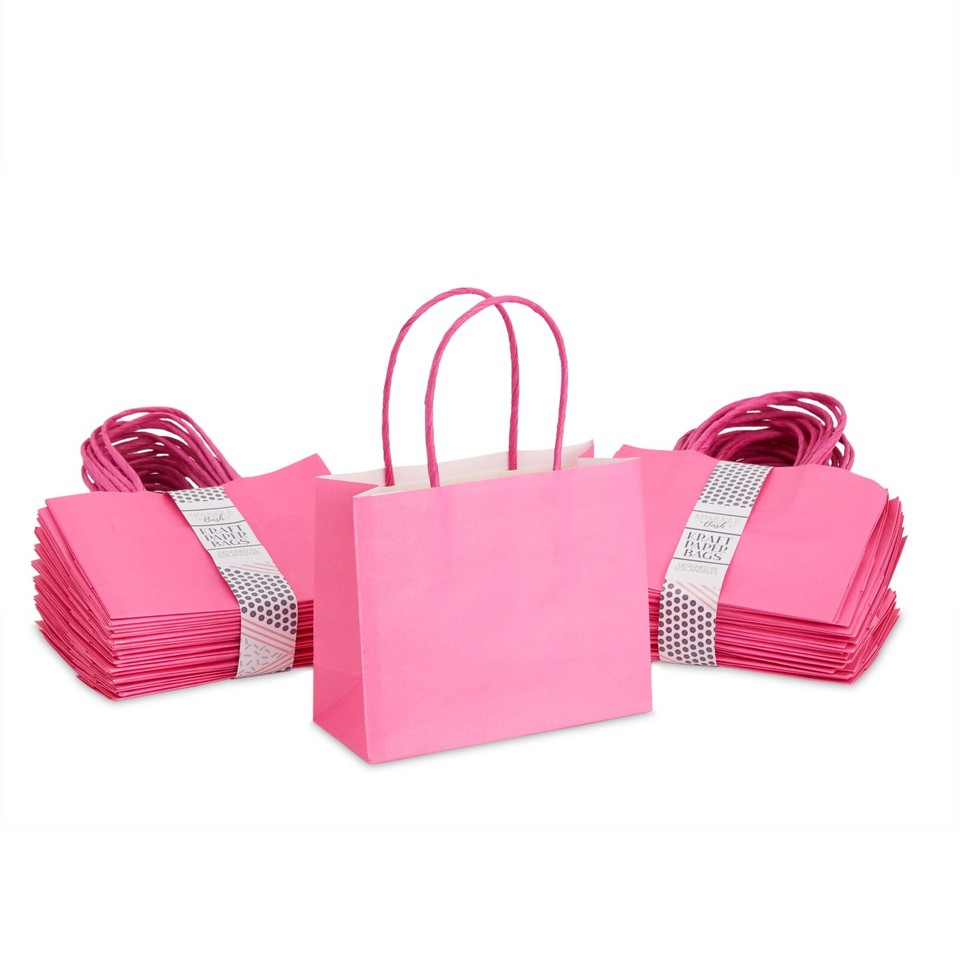 50 Pack Mini Pink Gift Bags with Handles, Bulk Kraft Party Favor Bags ...