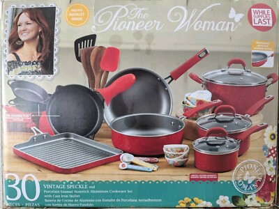 The Pioneer Woman 30 pc Vintage Speckle 30-Piece Cookware Combo Set RED ...